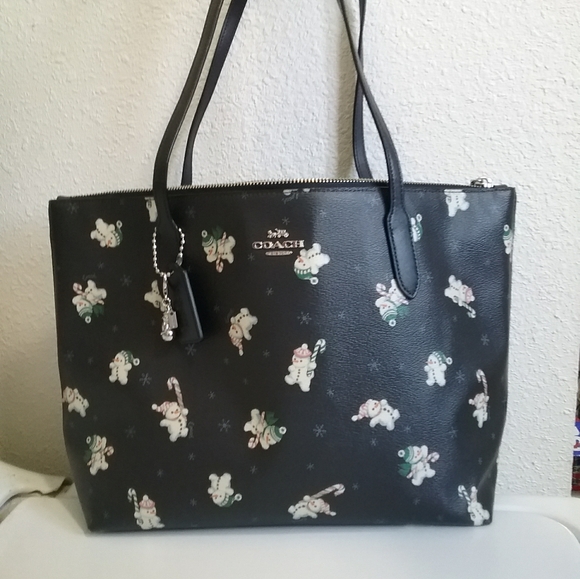 Coach | Bags | Coach Black Tote With Festive Snowman Design | Poshmark